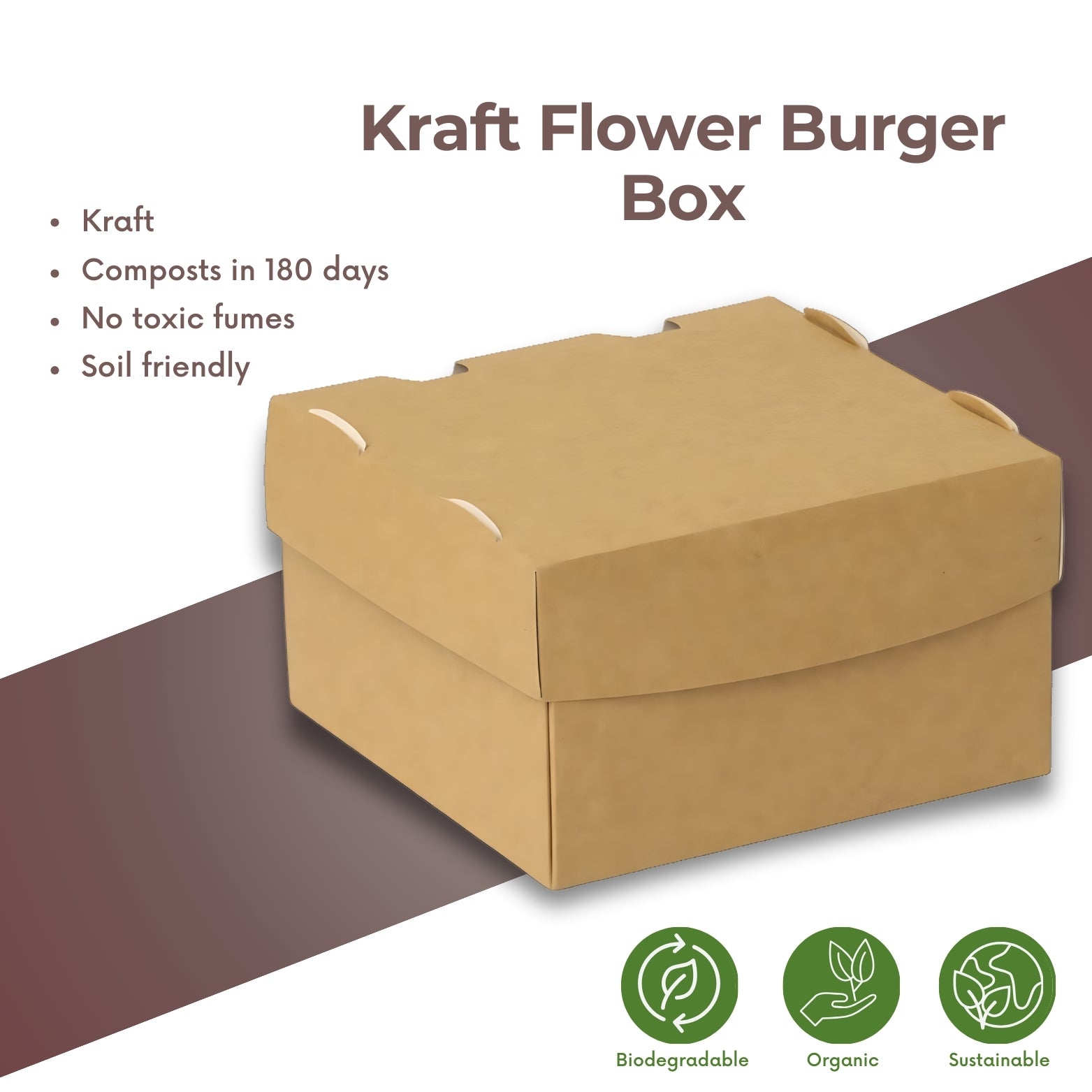 Kraft Flower Burger Box -750Pcs/Box- 3 Sizes – Duboxx Packaging LLC